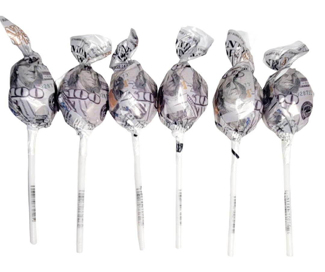 Money Pops 6 Strawberry Lollipops With a Bubble Gum Center - Etsy