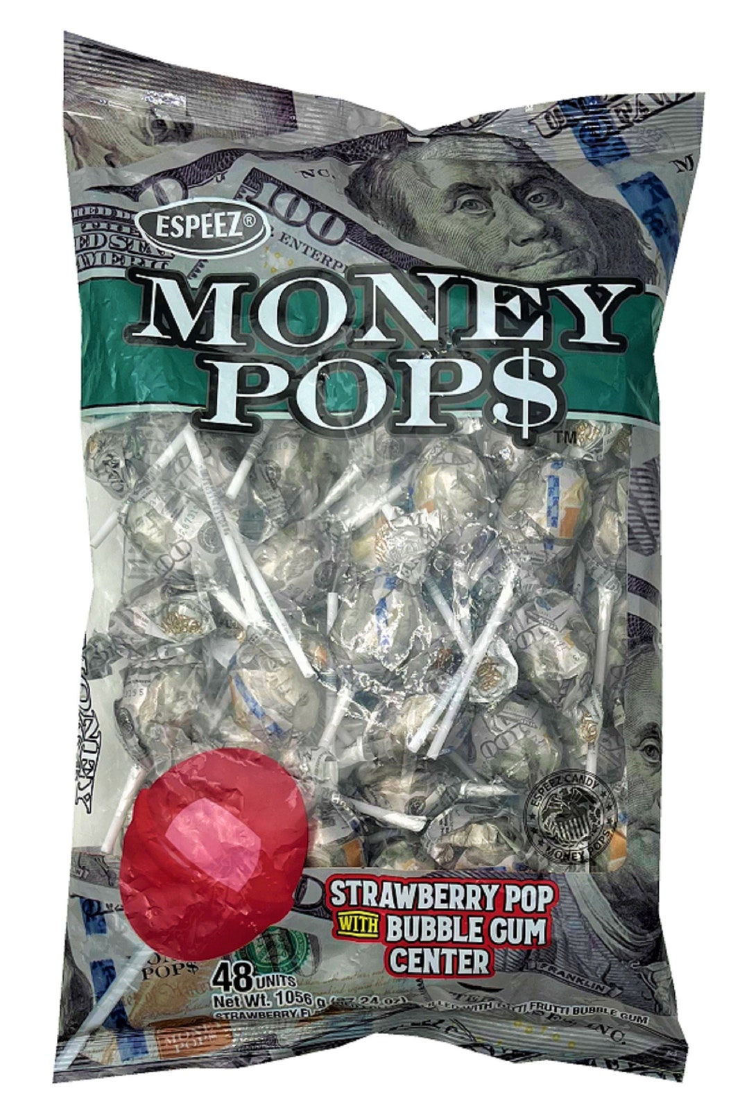 Money Pops Bag - 48 Strawberry Pops With Bubble Gum Centers - Etsy