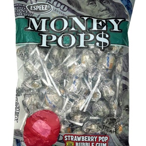 Money Pops Bag - 48 Strawberry Pops With Bubble Gum Centers - Etsy