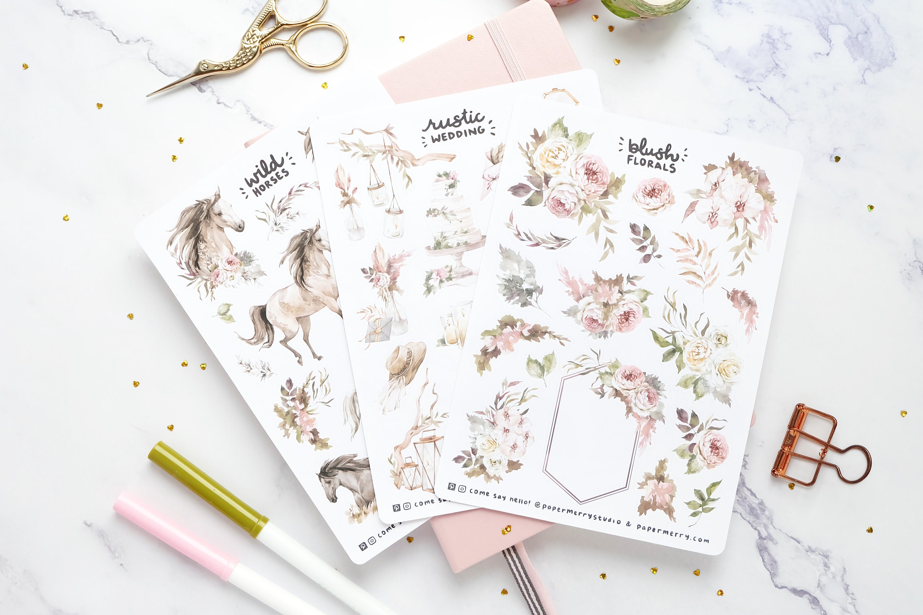 Botanical Flowers Romantic Garden Pink Rose Journal Stickers Bujo ...