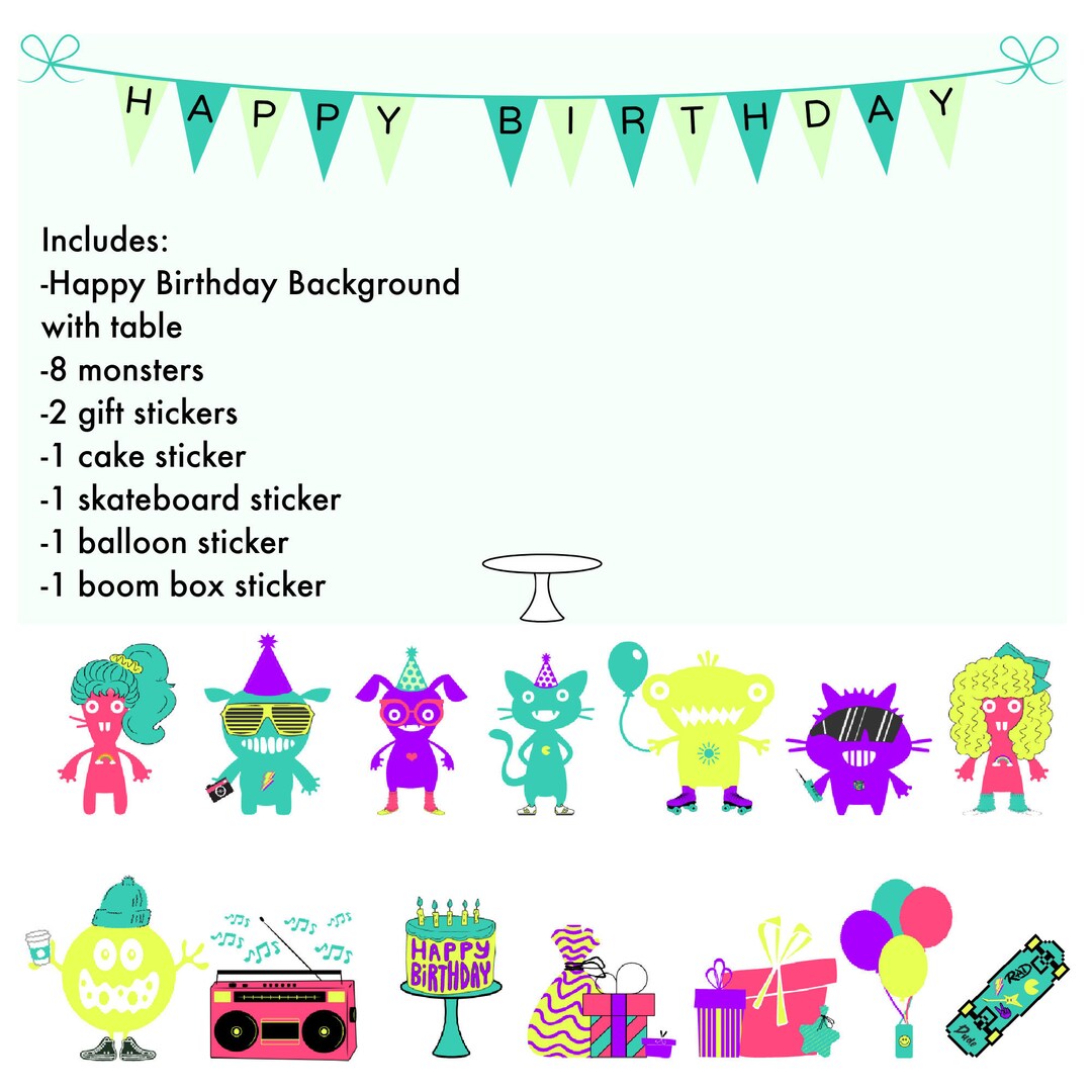 Digital Monster Birthday Party Sticker Kit for Remote & Virtual ...