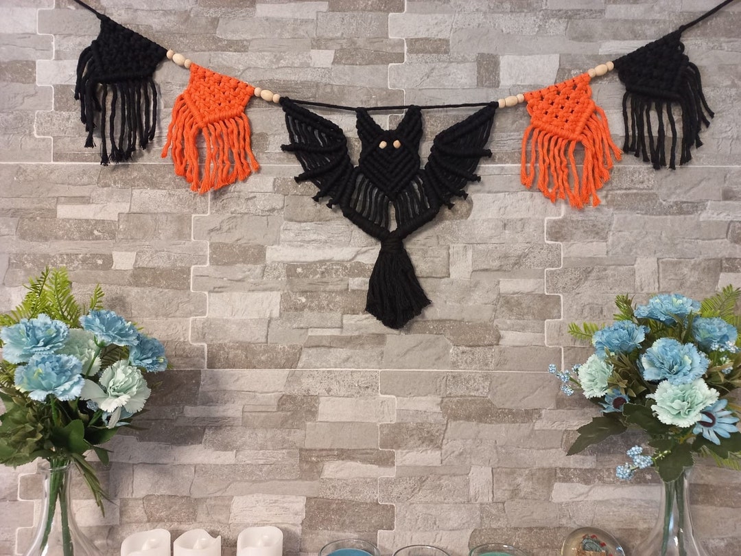 Halloween Home Decor Macrame Bat Wall Ornament Made With - Etsy