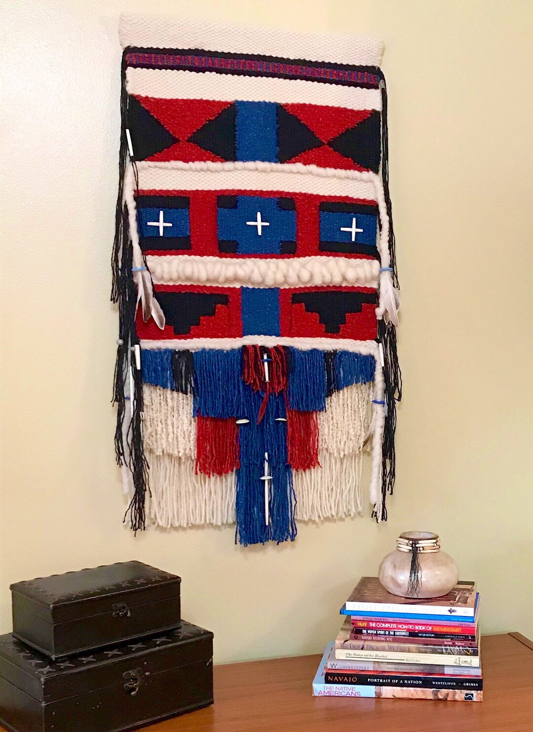 Price Drop! Indigenous American Style Geometric Weaving With Feathers ...
