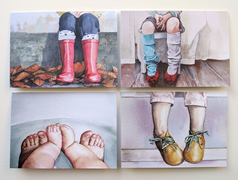 Set of 4 Greetings Cards "little Feet" - Etsy