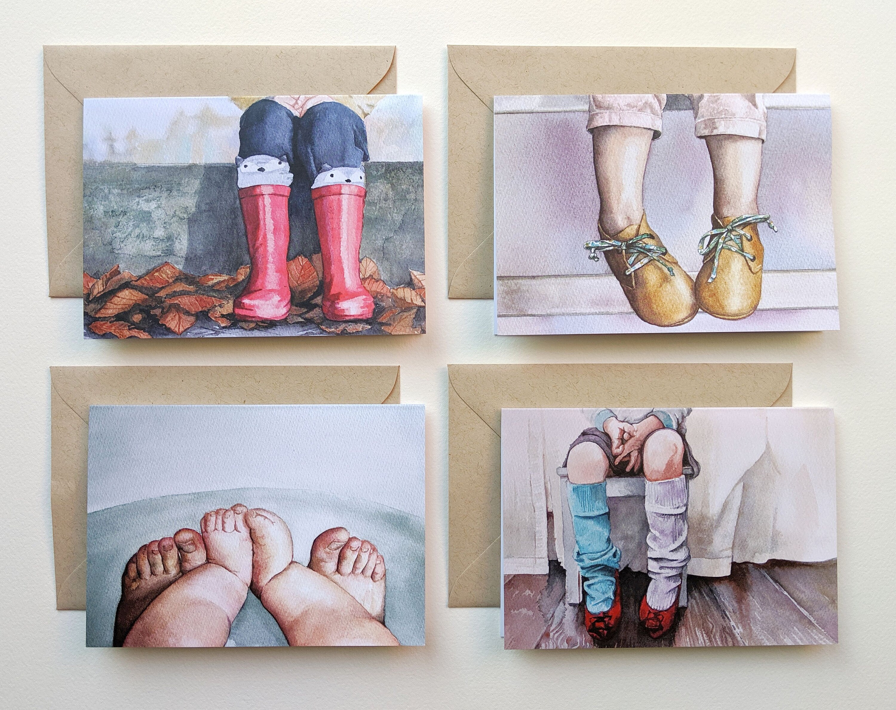 Set of 4 Greetings Cards little Feet - Etsy