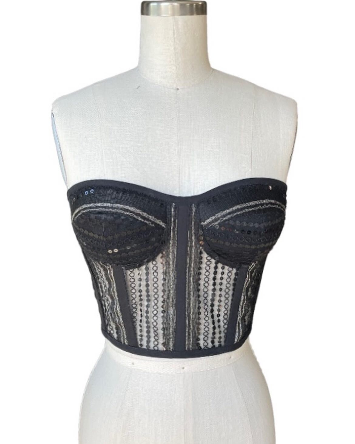 Ava Black Sheer Mesh Bustier Top / Corset Top With Boning / - Etsy