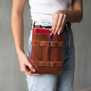 Leather Belt Book Holder, Leather Book Carrier, Waist Book Holster ...