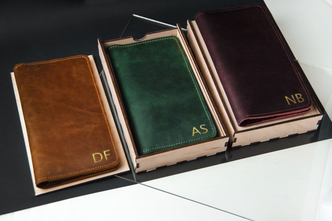 Leather Long Wallet With Initials, Long Bifold Wallet, Wallet With Gift ...