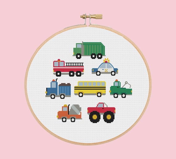 Cars and trucks cross stitch pattern | Etsy