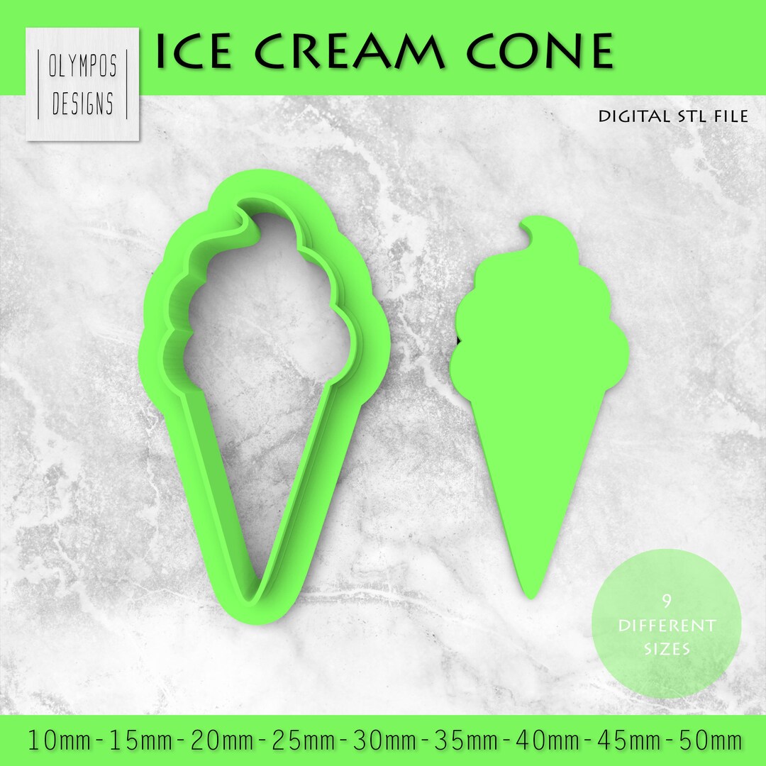 Ice Cream Cone Clay Cutter Digital STL File 9 Sizes Instant Digital ...