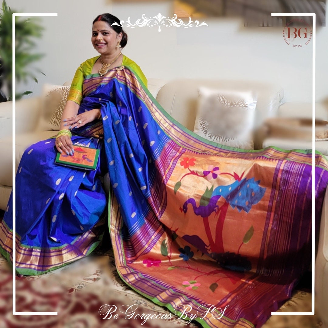 Paithani Kagdi Padar Handloom Blue Saree - Etsy