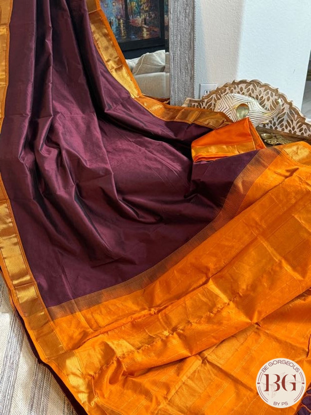 Kanjeevaram Silk Cotton Handloom Saree - Maroon Orange - Etsy