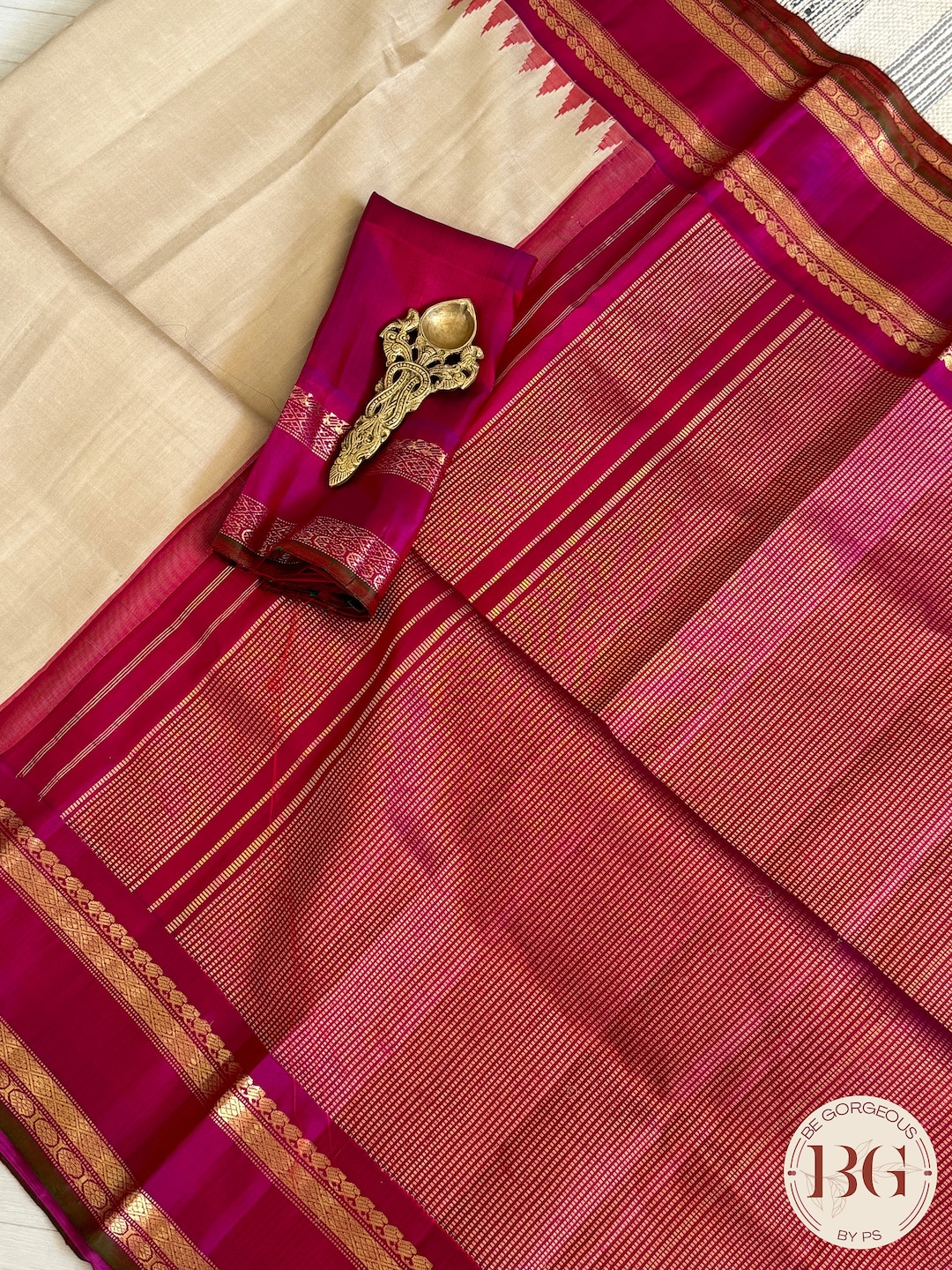 Gadwal Handloom Pure Silk Saree off White & Pink - Etsy