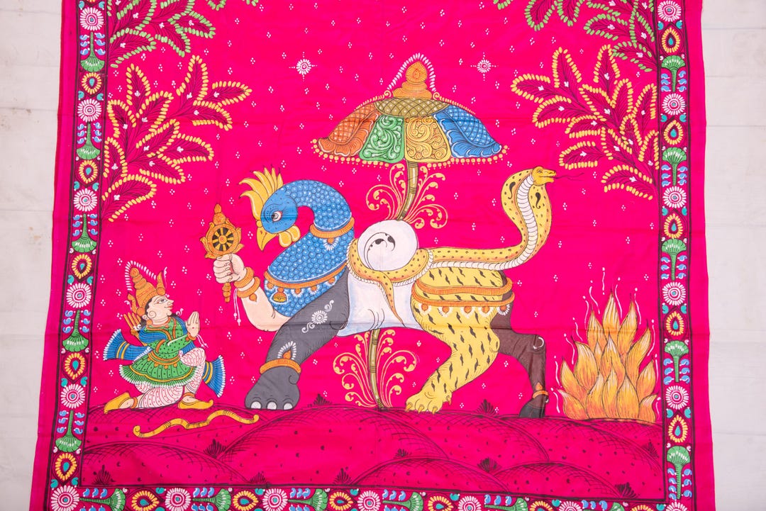 Pattachitra Hand Painted Saree on Pure Silk - Navagunjara Theme ...