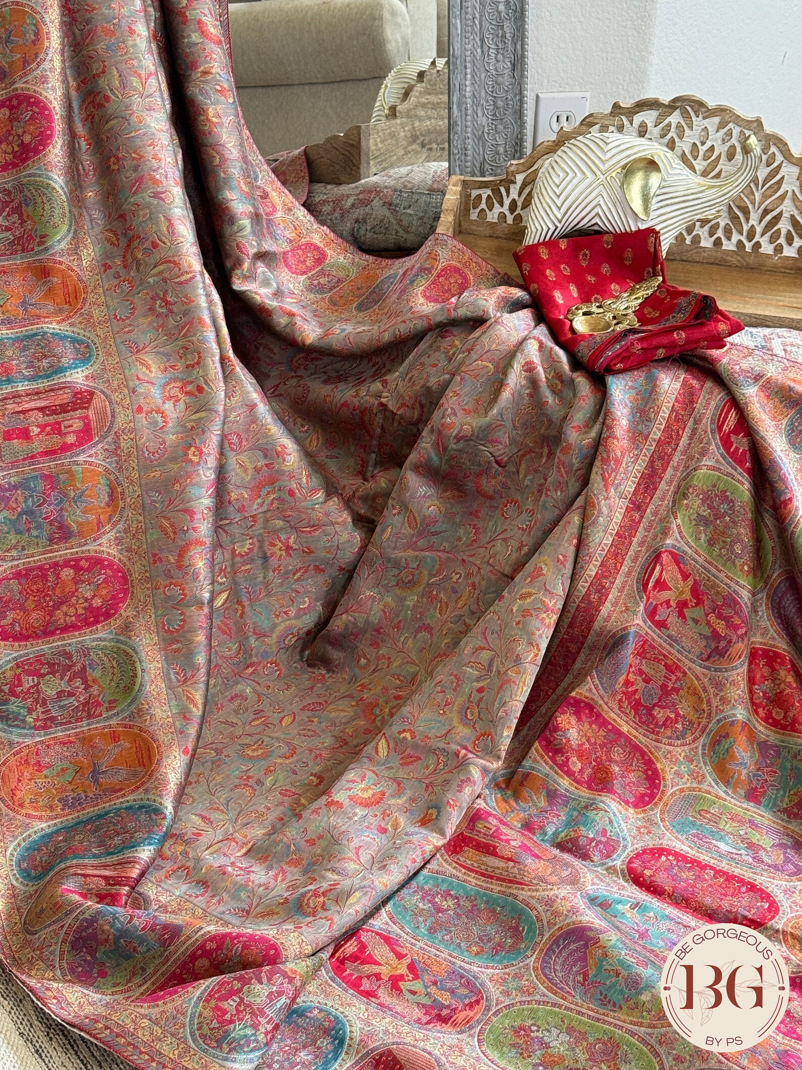 Kani Pure Kashmiri Silk Saree With Flowers Cream - Etsy