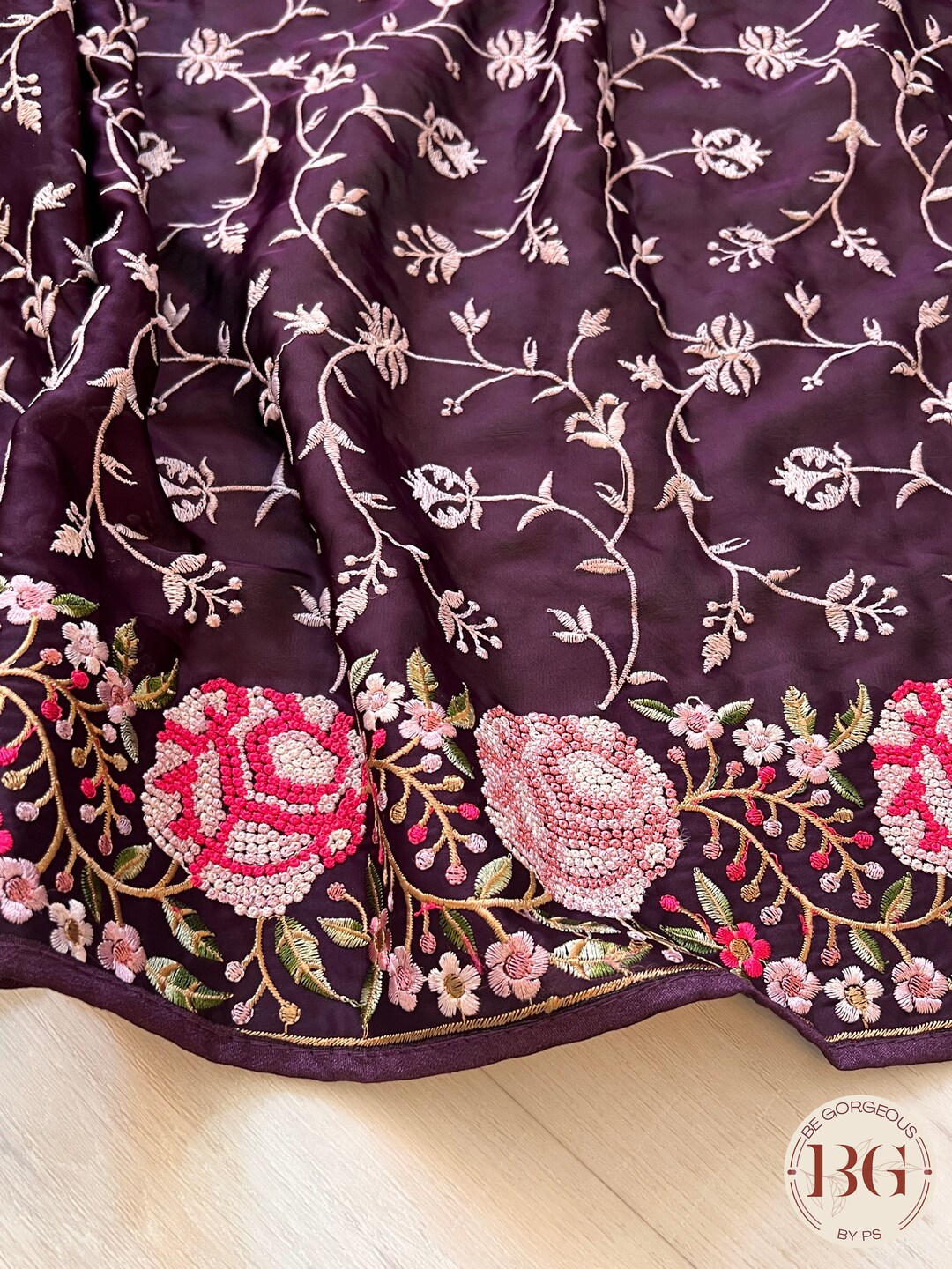 Satin Saree With Beautiful Embroidery. Very Soft, Flowy Fabric. Nice ...