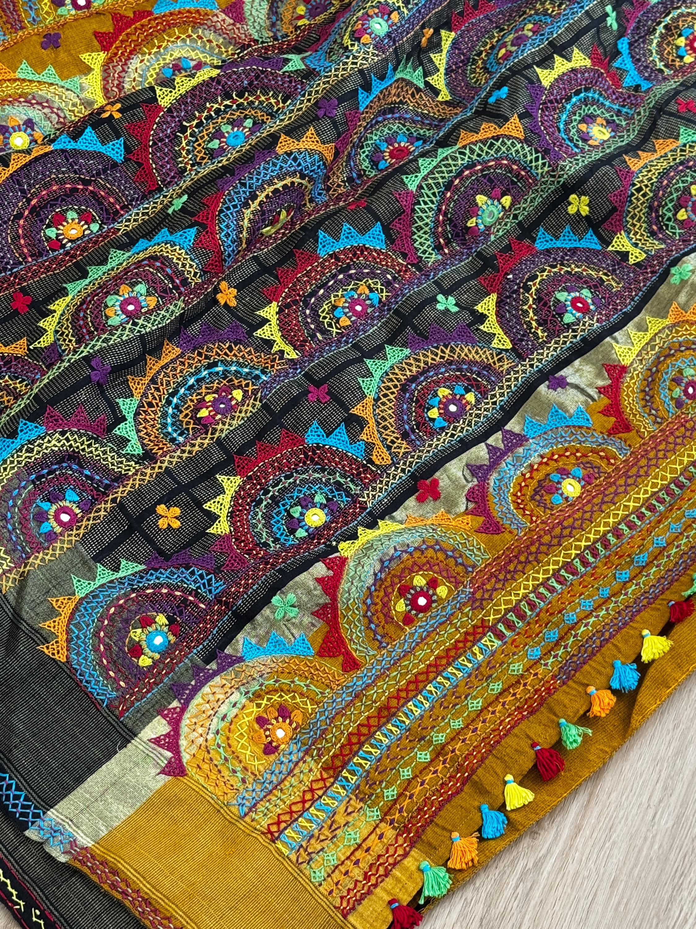 Lambani Embroidery on Raw Silk Saree - Mustard - Etsy