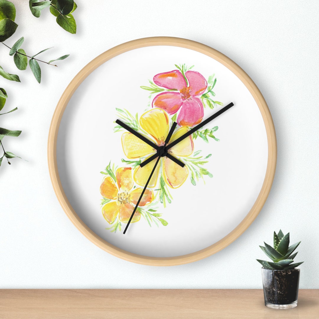 Boho Wildflower Floral Clock Minimalistic Wall Clock Florals Wildflower ...