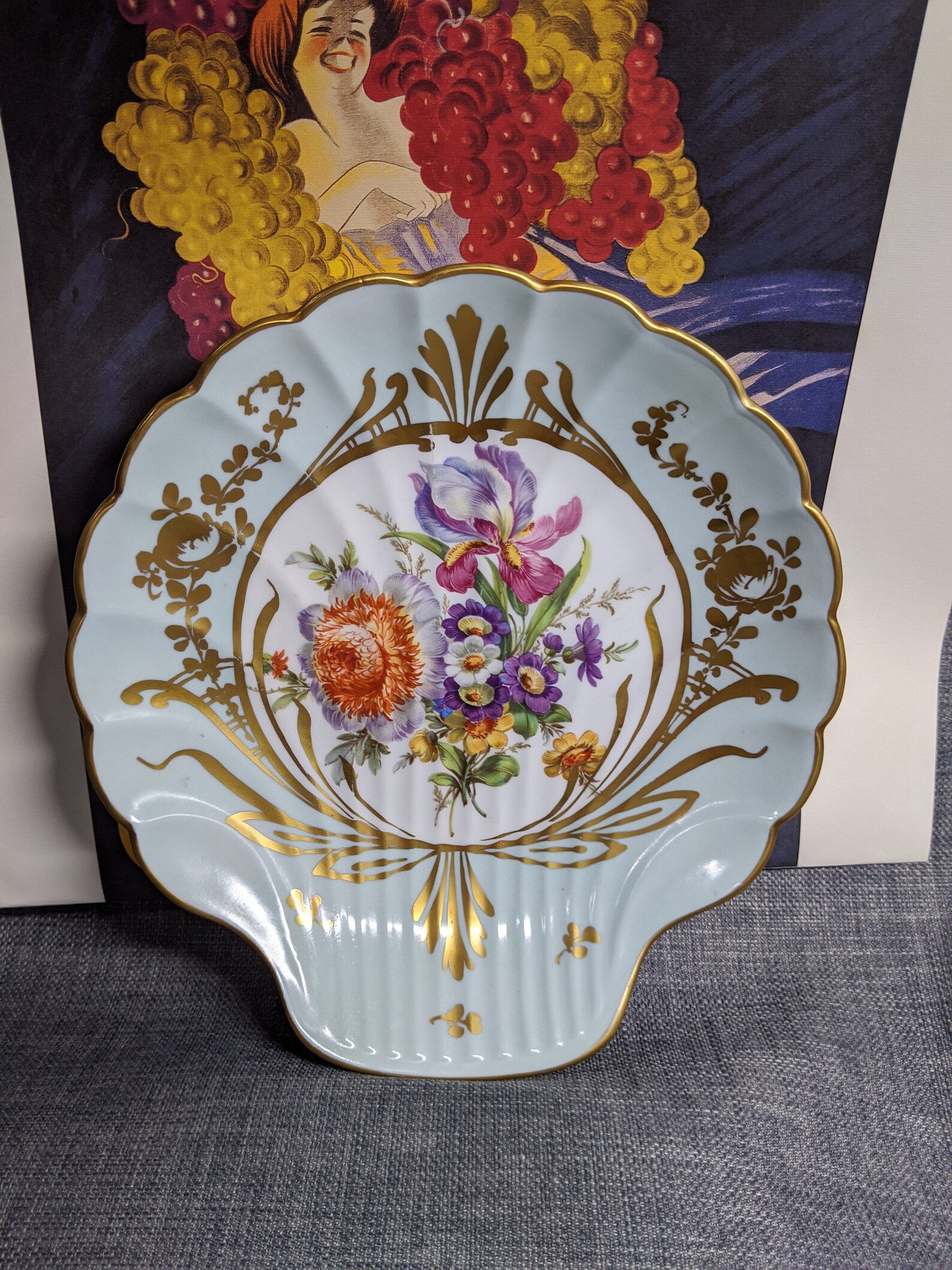 Limoges France Scalloped Shell Dish Light Blue Floral and Gold - Etsy