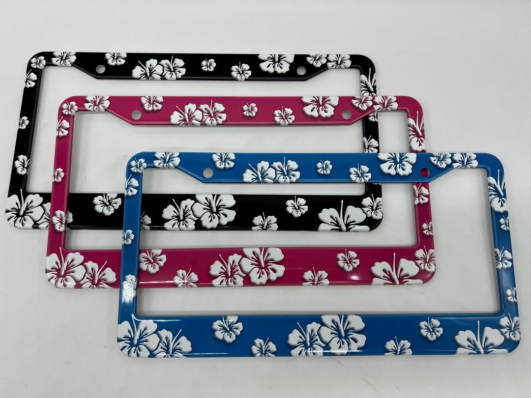Hawaiian Flower Print Aluminum License Plate Frame - Fits Standard ...
