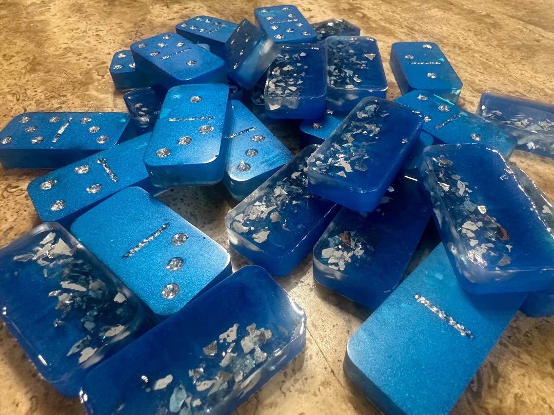 Silky Cobalt Blue W/crushed Mirrored Glass Silver Glitter Dots Dominoe ...