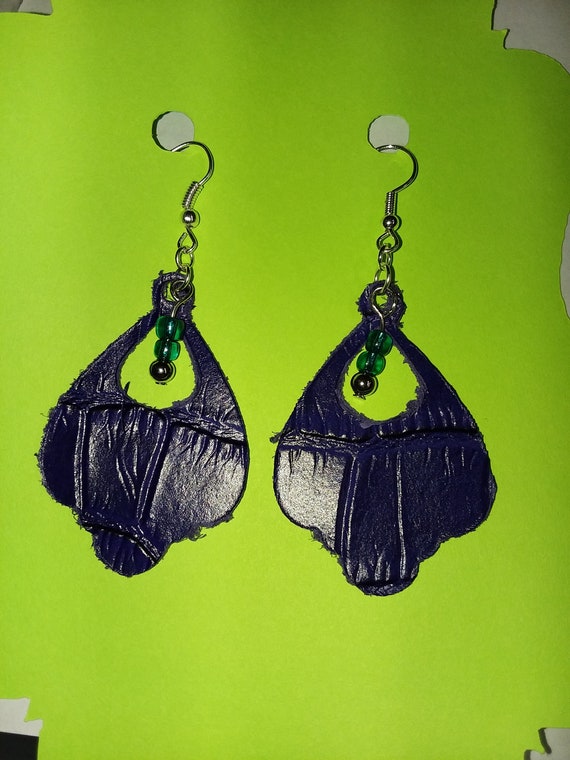 Purple Croc Leather Earrings With Beads - Etsy