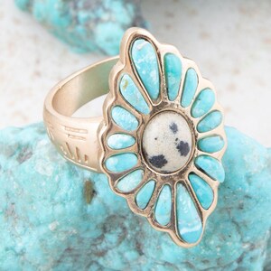 Tulum Blue Turquoise Golden Cross Ring - Etsy