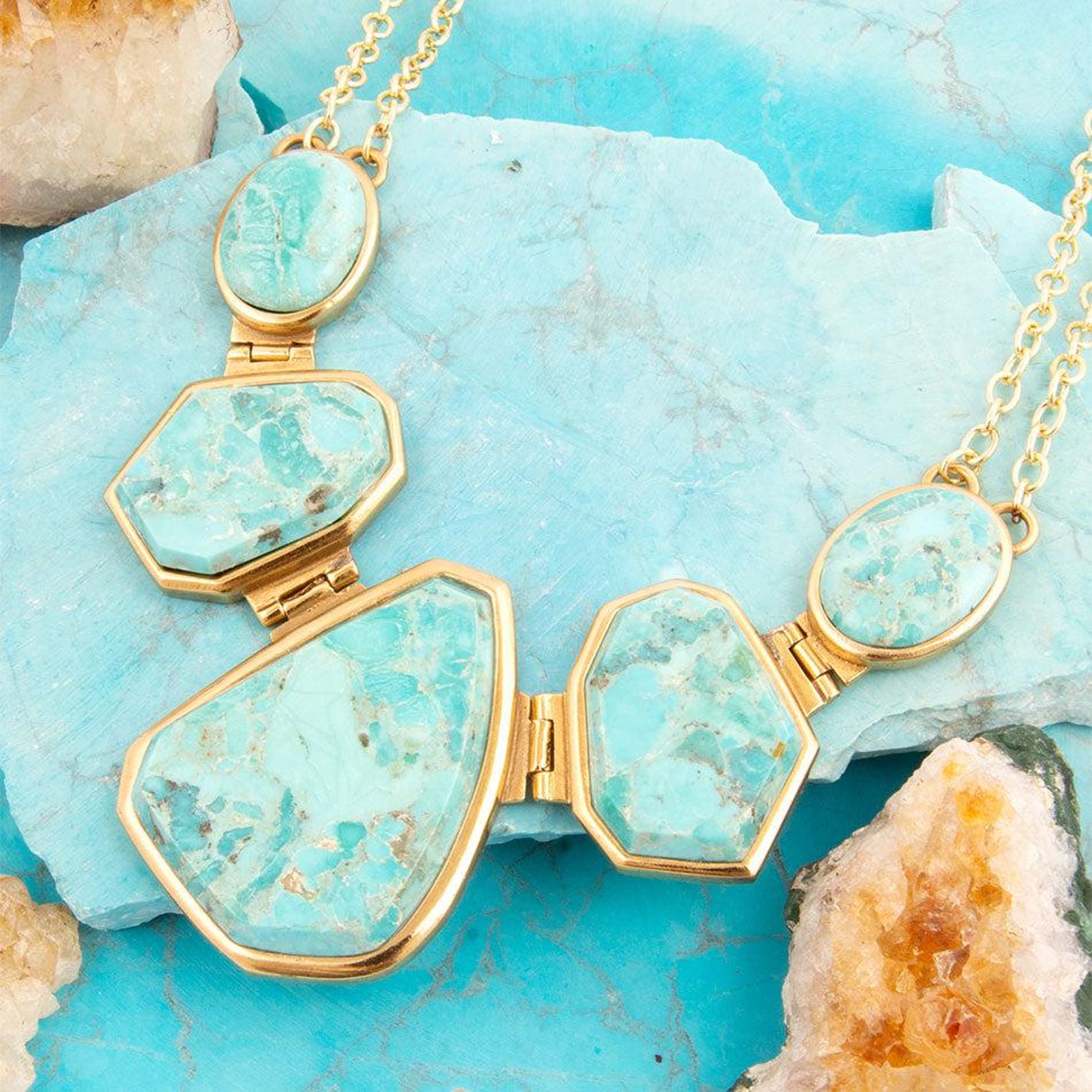 Slabs of Blue Turquoise Golden Statement Necklace - Etsy