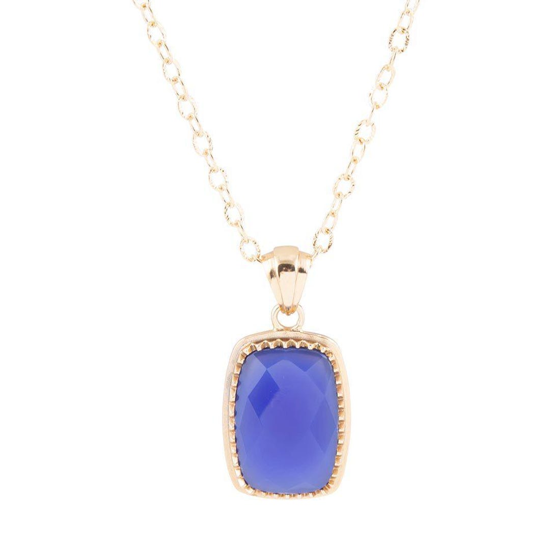Filigreed Blue Agate Rectangular Shape Golden Pendant Necklaces - Etsy