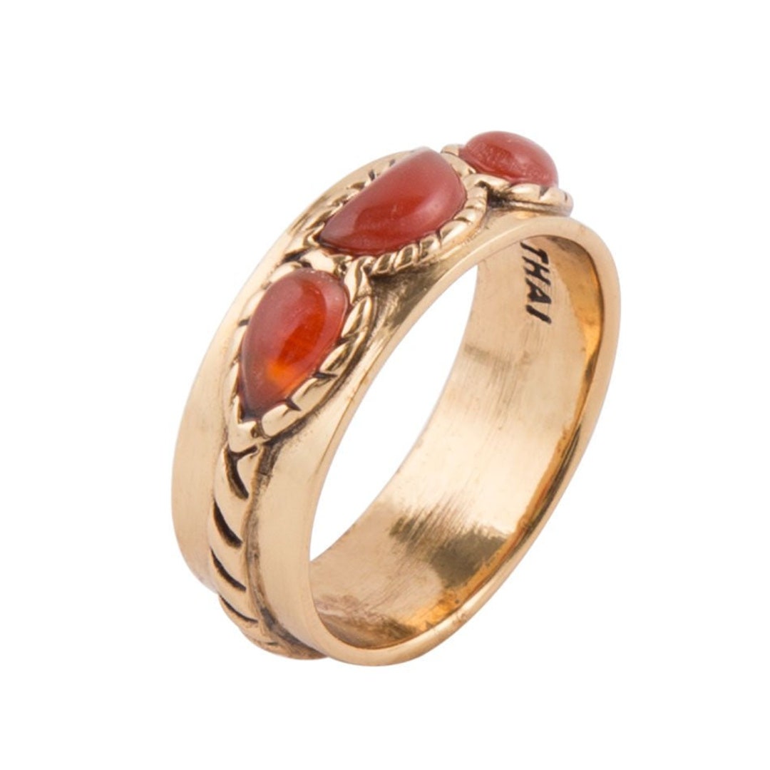 Triple Stone Simplicity Ring- Carnelian and Bronze - Etsy