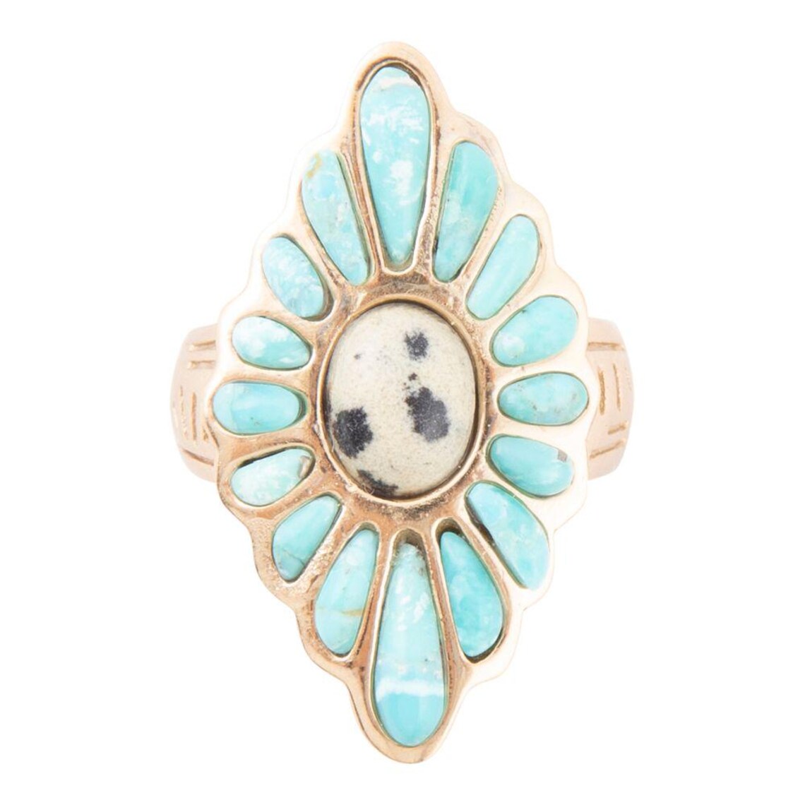 Tulum Blue Turquoise Golden Cross Ring - Etsy