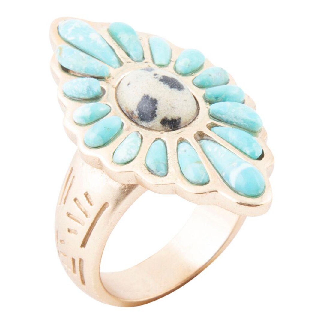 Tulum Blue Turquoise Golden Cross Ring - Etsy