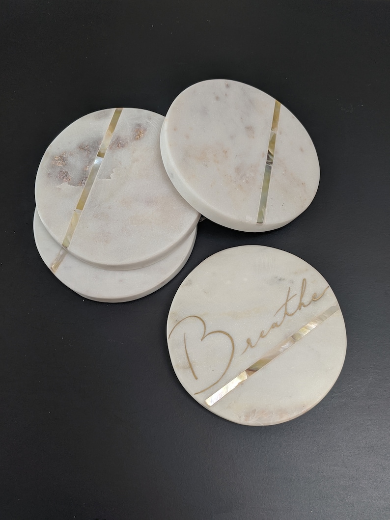 Personalized Round Marble Coaster | Marble Coaster | White Marble ...