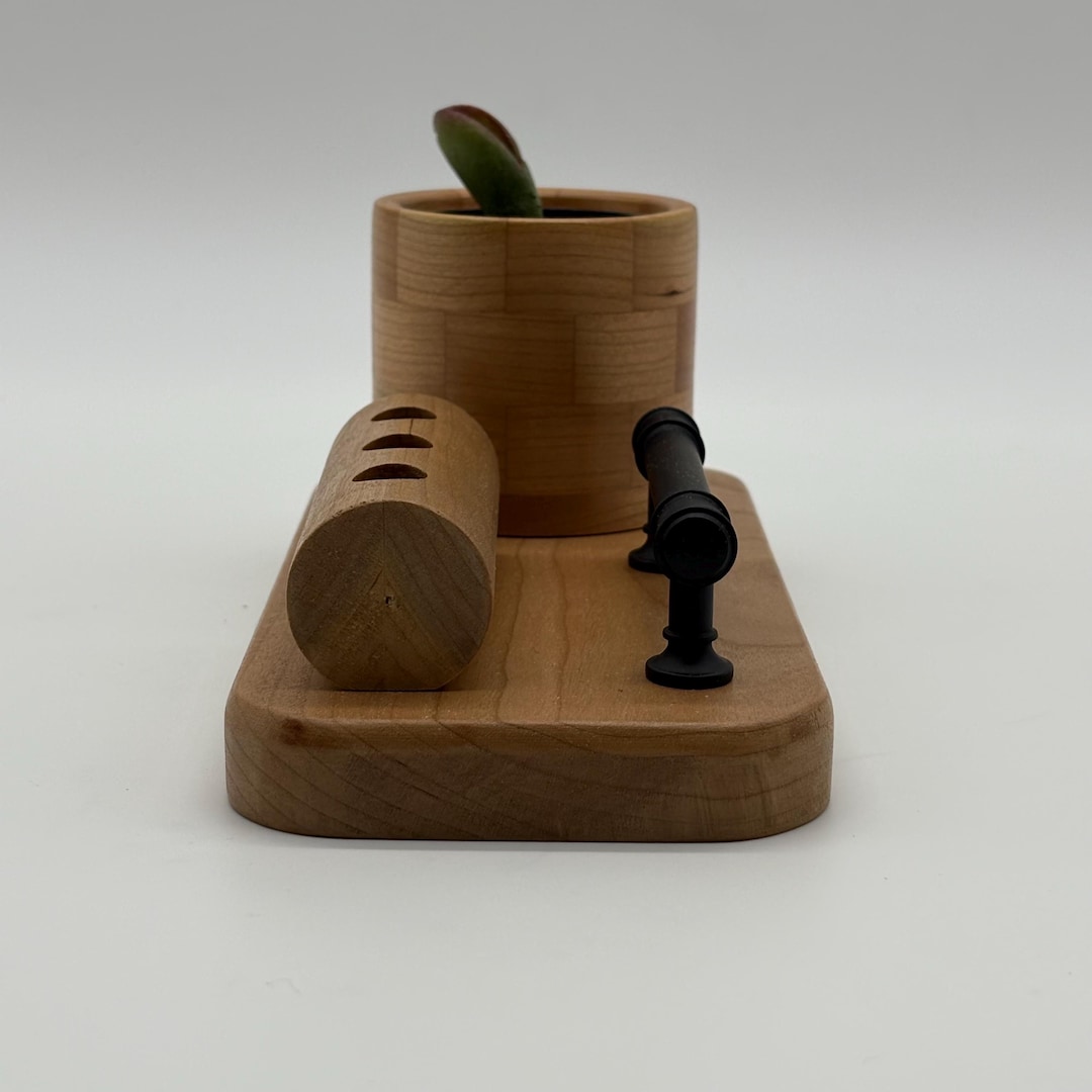 Handcrafted Wooden Desk Organizer With Pen, Business Card Holder ...
