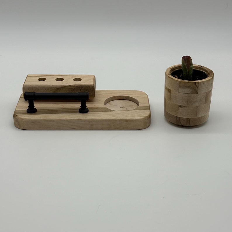 Handcrafted Wooden Desk Organizer With Pen, Business Card Holder ...