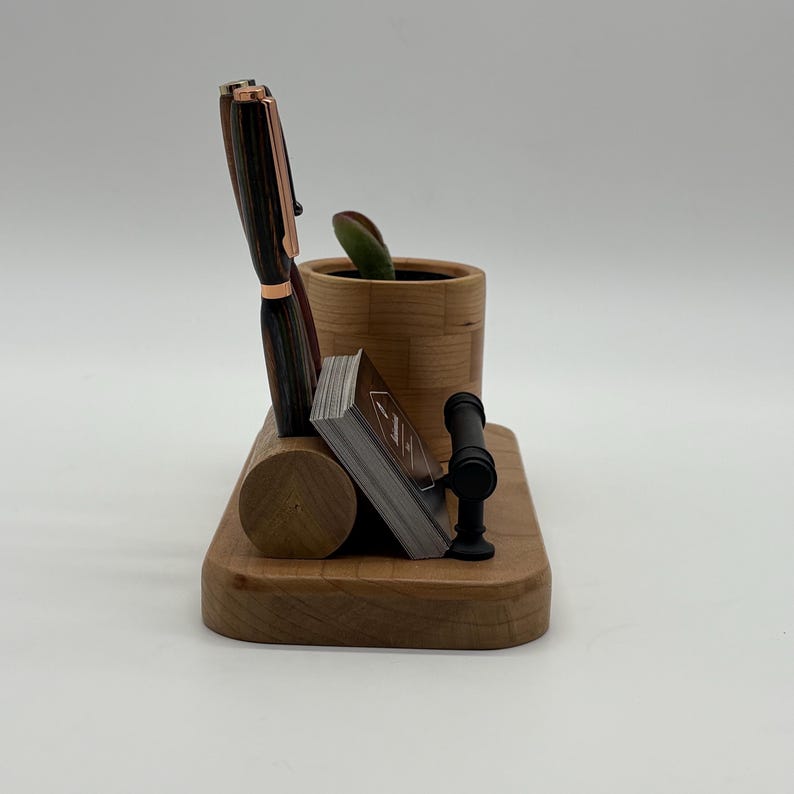 Handcrafted Wooden Desk Organizer With Pen, Business Card Holder ...