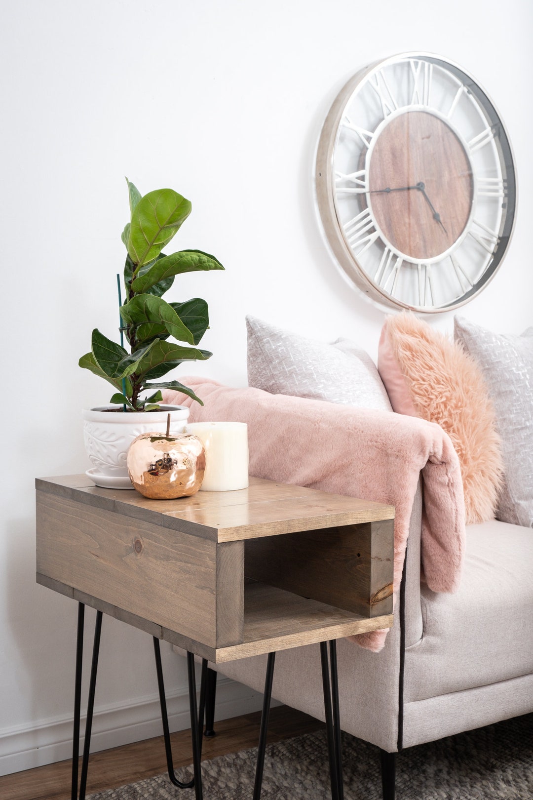 Beige Side Table, Mid-century End Table, Rustic Modern Nightstand, Wood ...