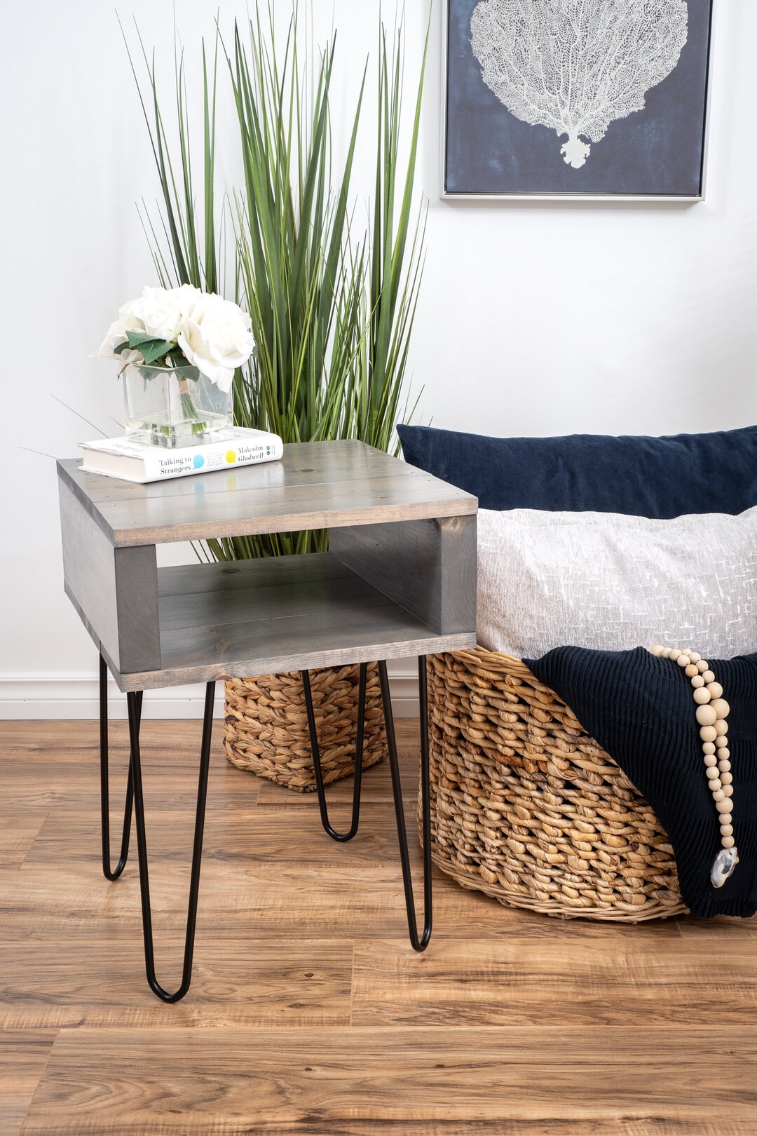 Gray Side Table Mid-century End Table Rustic Modern - Etsy