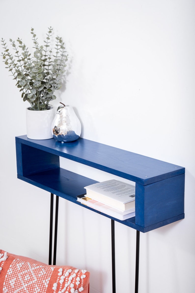 Blue Narrow Console Table Narrow Entryway Table Handmade | Etsy
