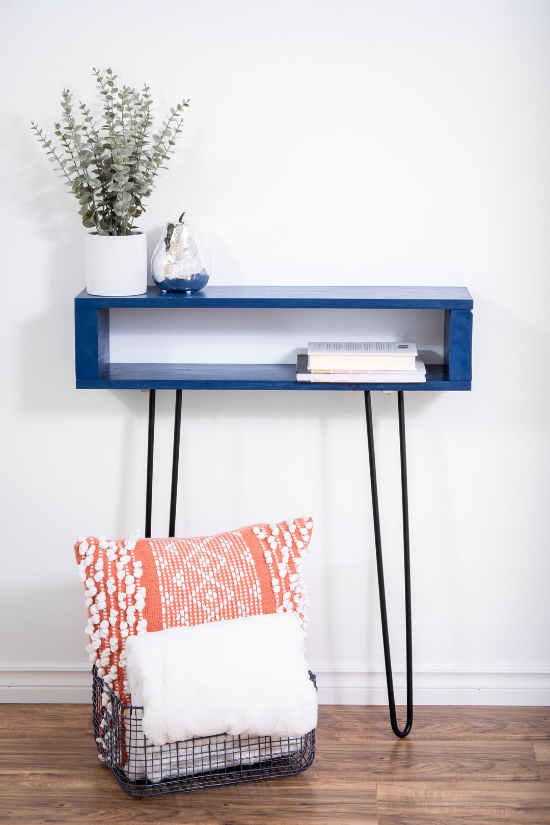 Blue Narrow Console Table, Narrow Entryway Table, Handmade Wood Console ...