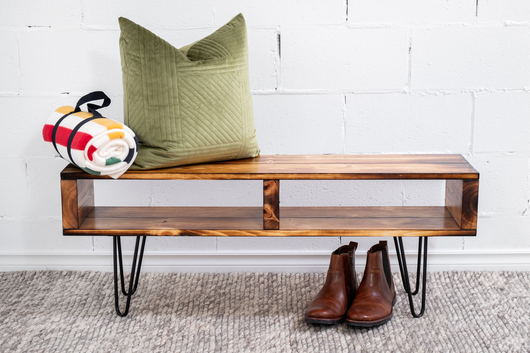 Torched bench modern storage bench Entryway bench rustic | Etsy