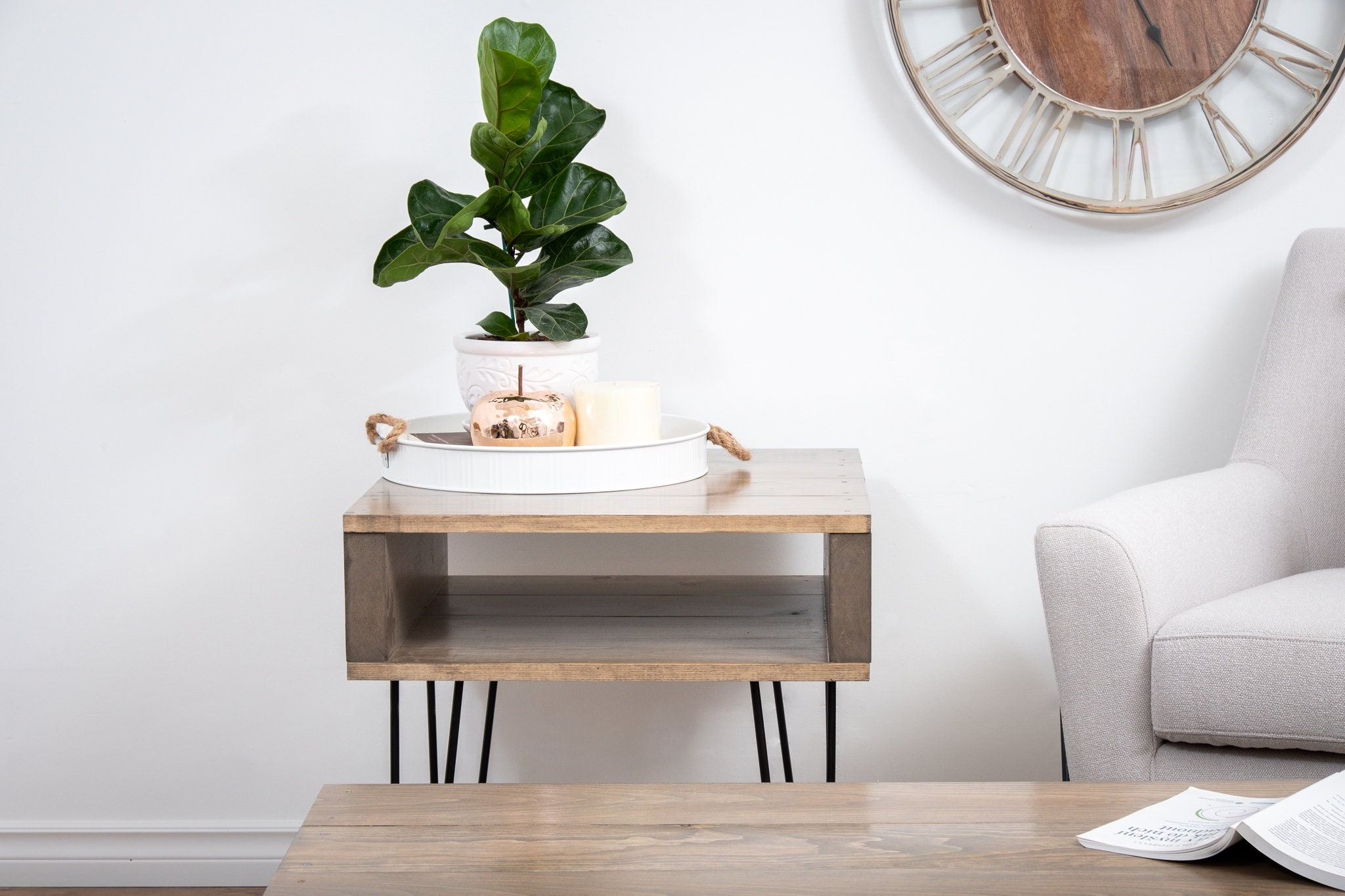 Beige Side table Mid-century end table Rustic Modern - Etsy Nederland