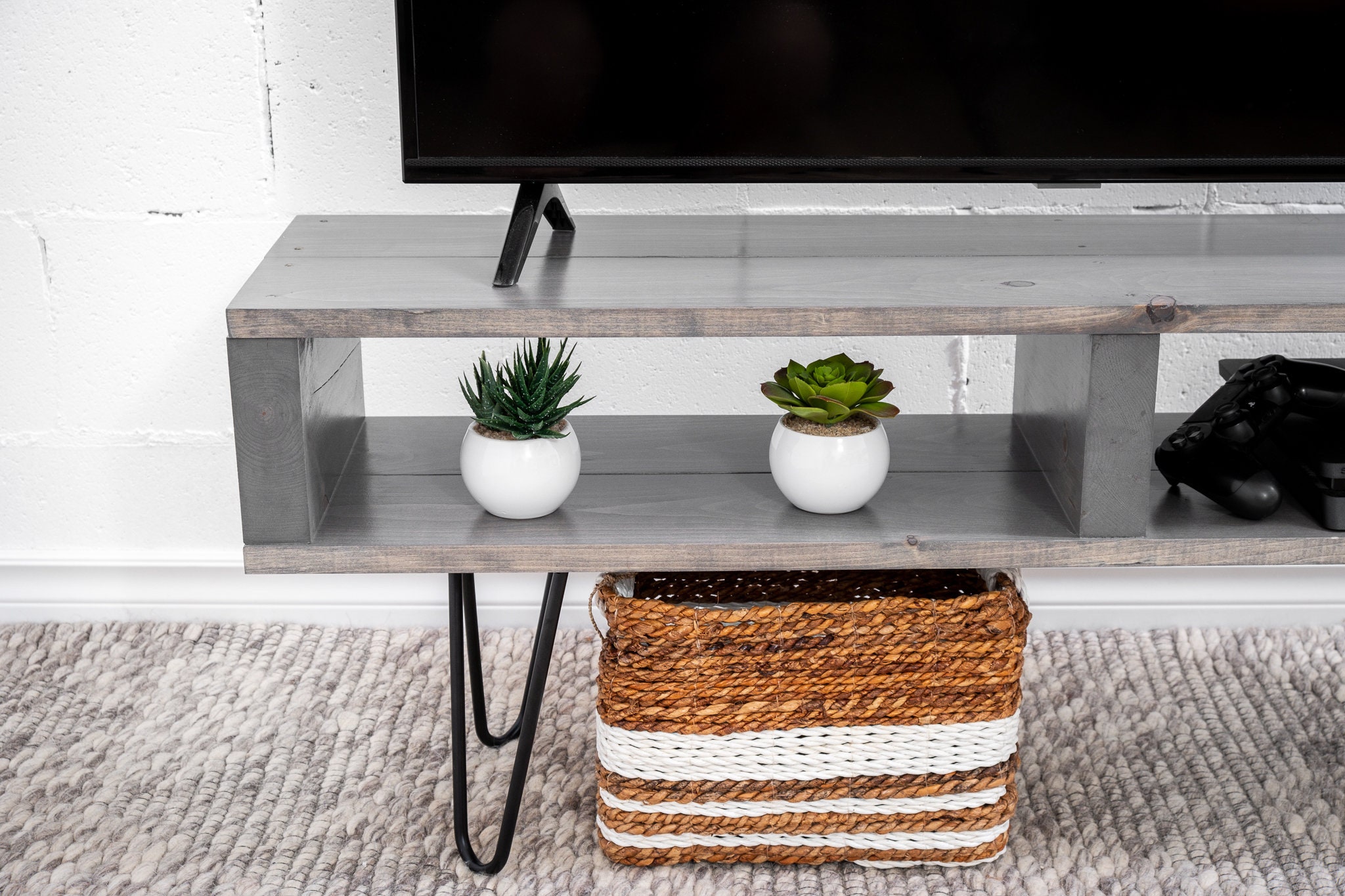 Grey Tv stand Modern Media unit Rustic tv table wood tv | Etsy