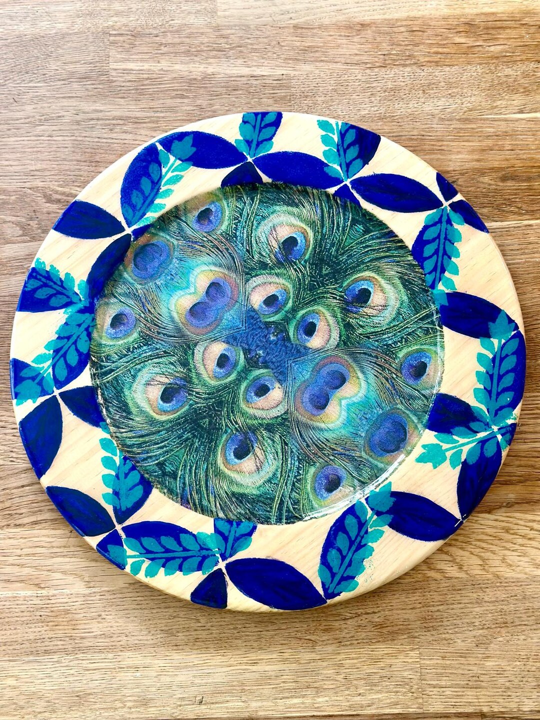 Peacock Feather Decorative Round Plate - 14" - Etsy