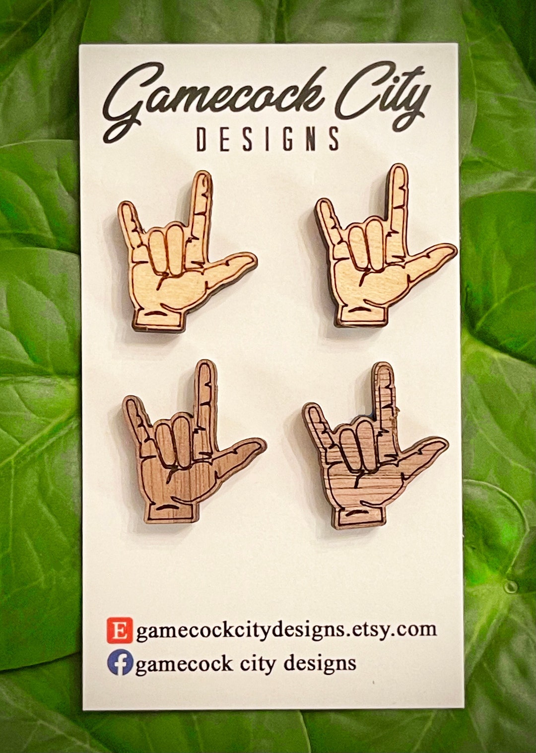 ASL Love Hand Sign Earrings / Sign Language Dangles & Studs / Walnut ...