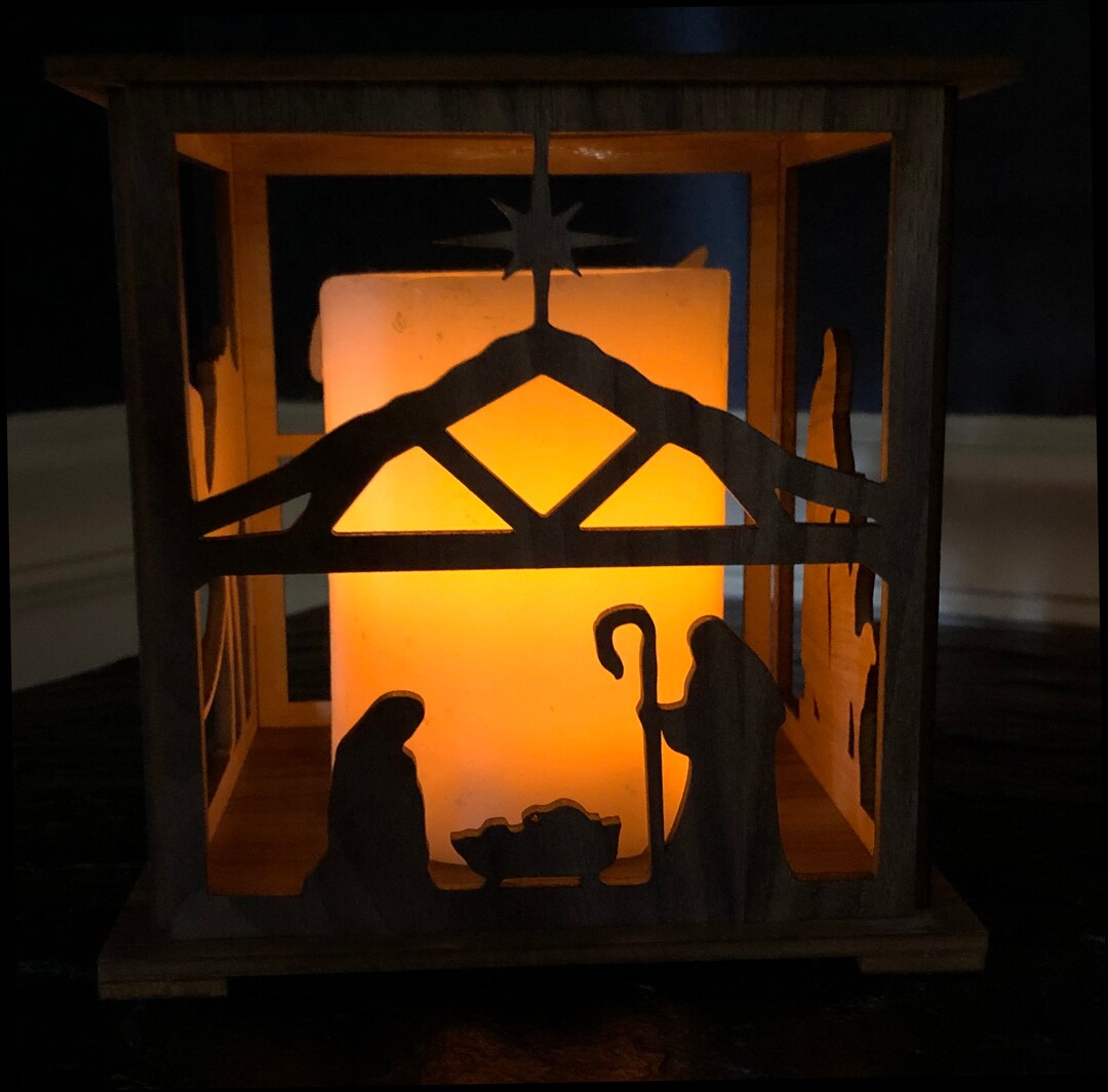 Nativity Lantern Wood / Christmas Decor / Wise Men / Angel / Shepherds ...
