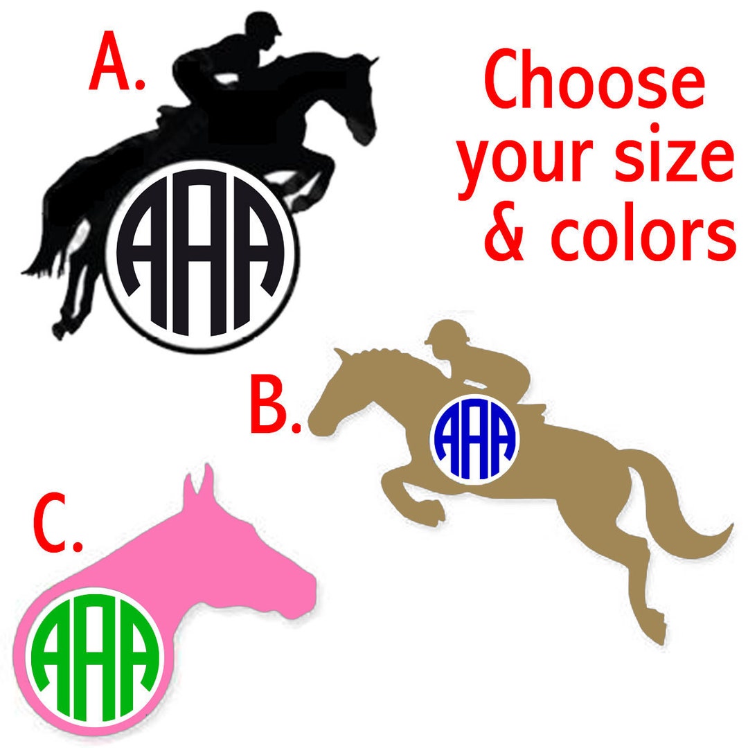 Equestrian Horse Jumping Decal Sticker With Mongram I 45+ Colors I ...