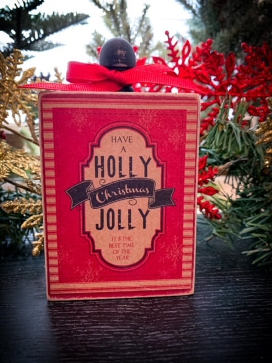 Holly Jolly Christmas Wood Block Sign - Etsy