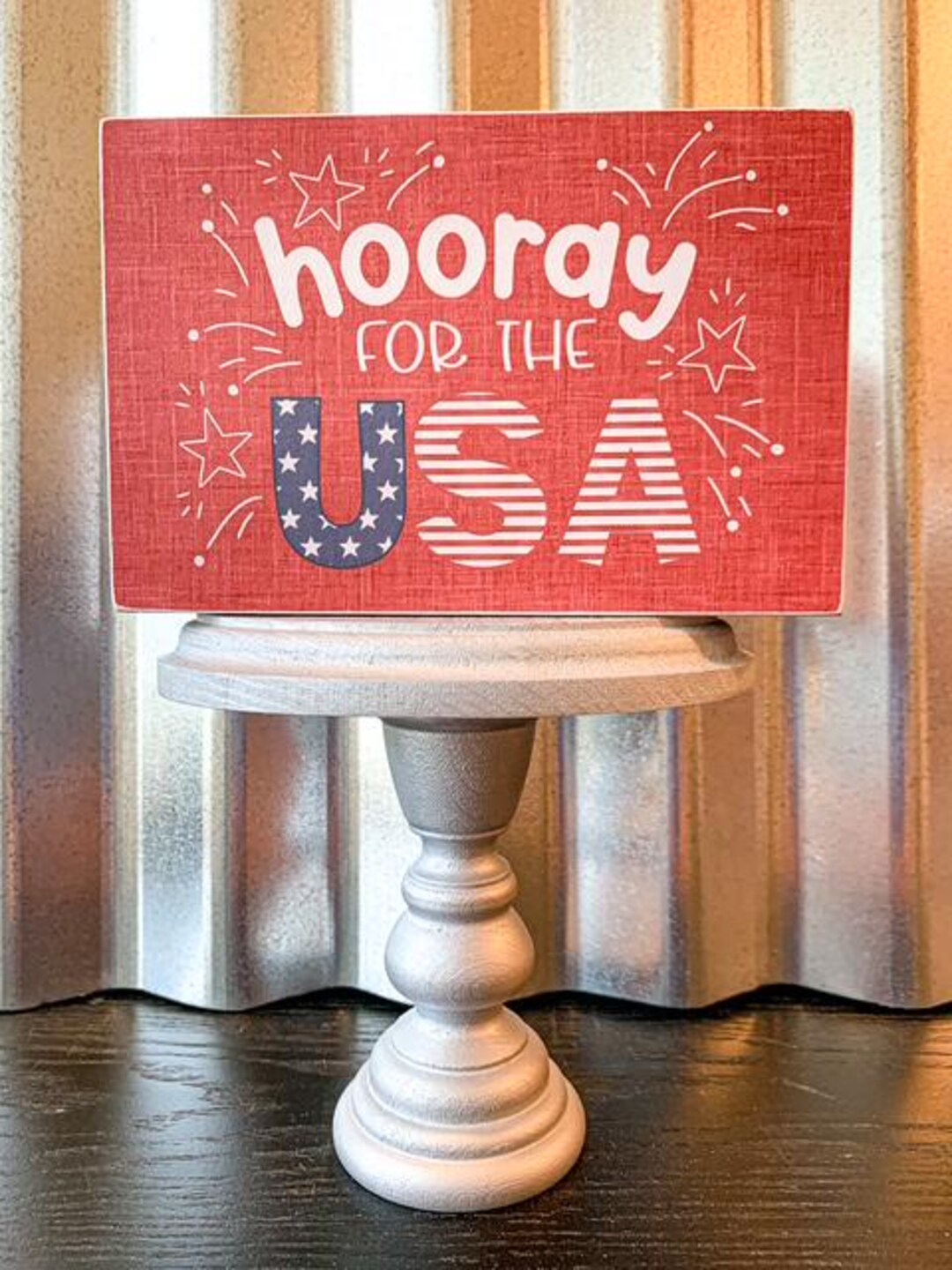 Hooray for the USA Faded Wood Block Sign - Etsy