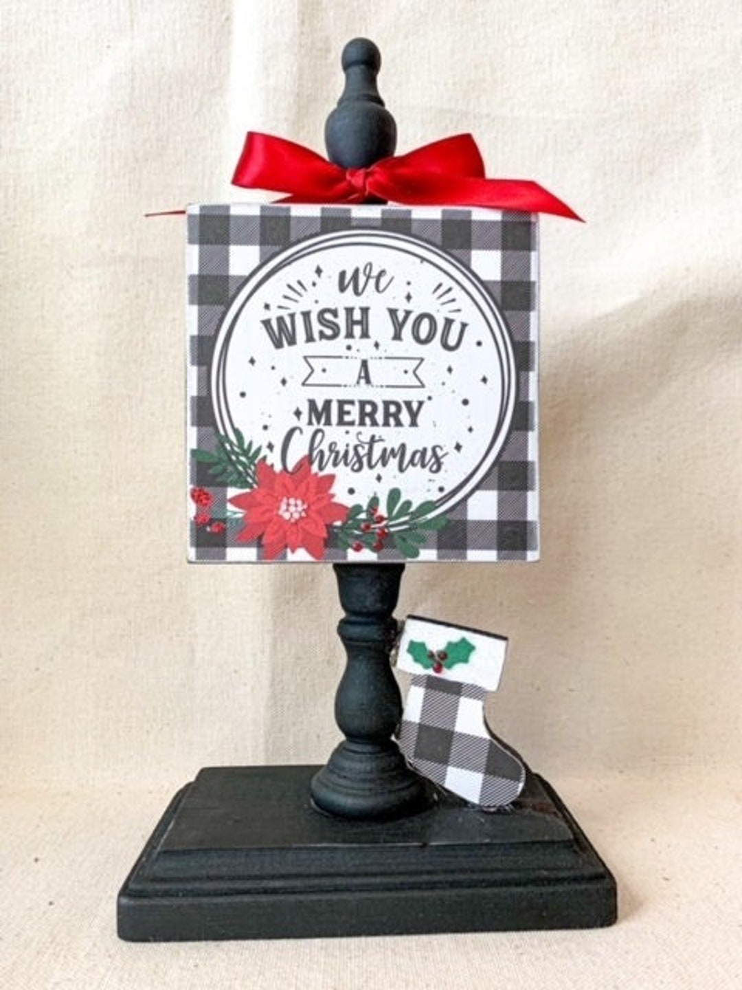 Merry Christmas Stocking Wood Block Sign - Etsy